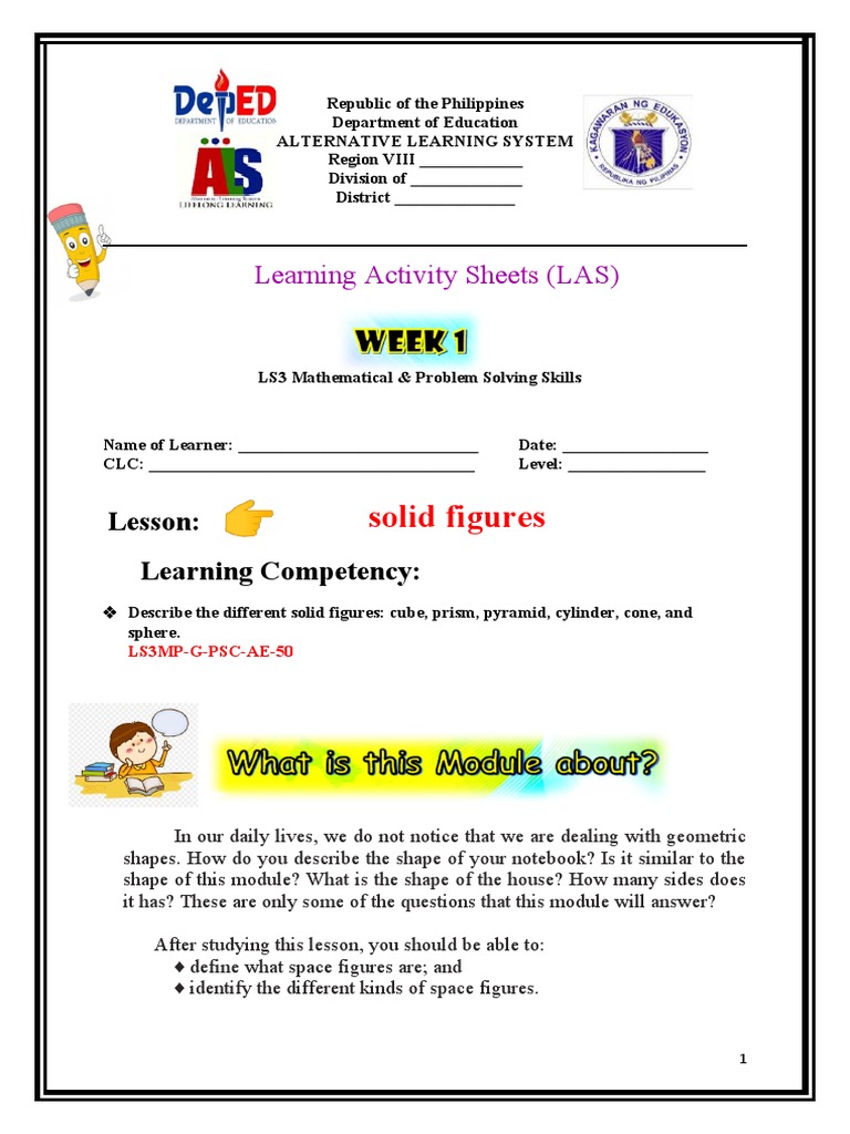 LS3 Modules With Worksheets Solid Figures | PDF | Shape | Tetrahedron