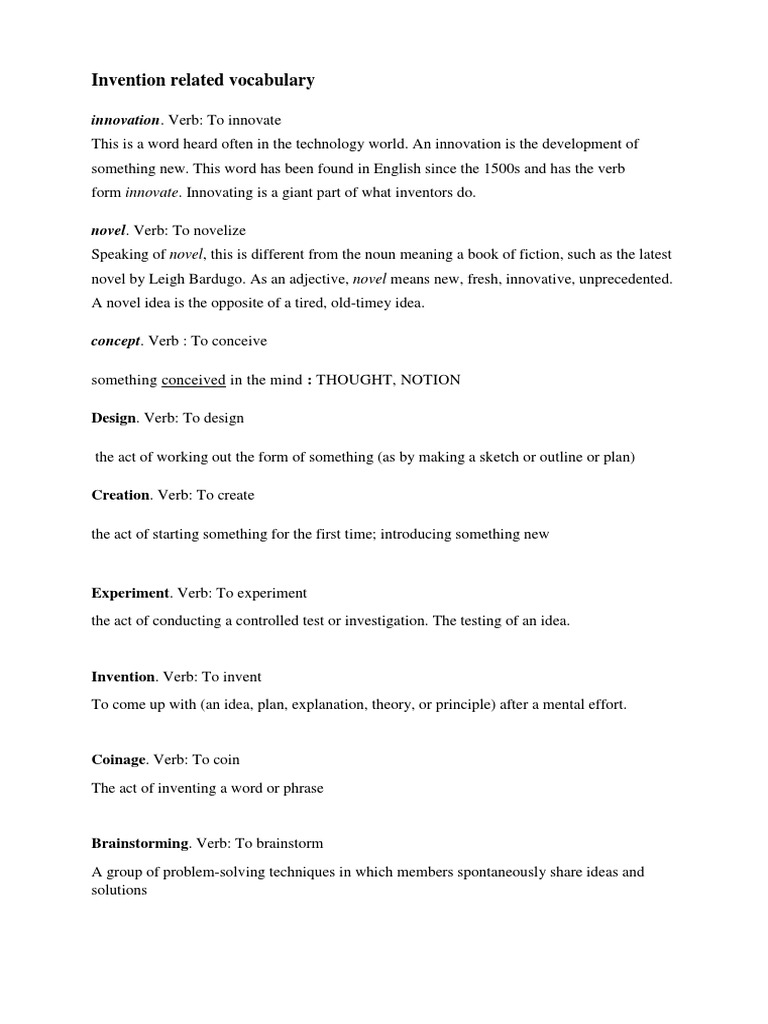 Vocabulary for Inventions and Innovation | PDF | Internet | Invention