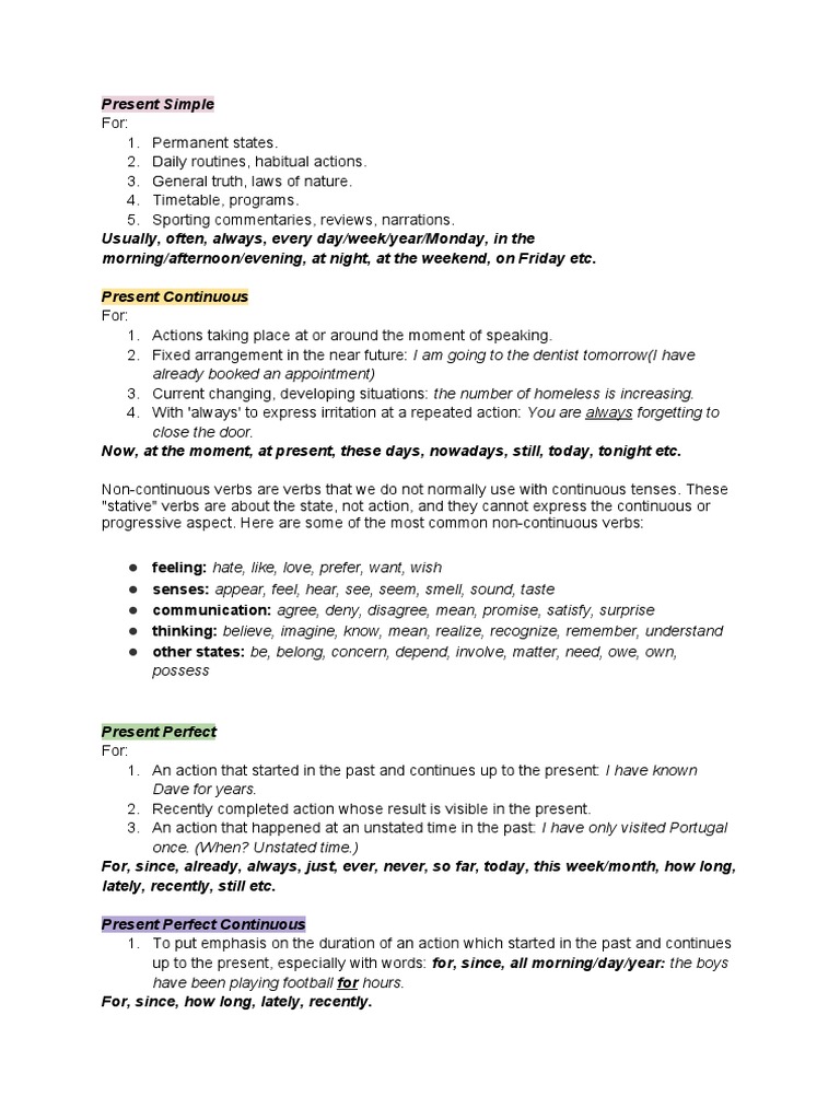 All Present Tenses Theory | PDF | Grammatical Tense | Linguistics