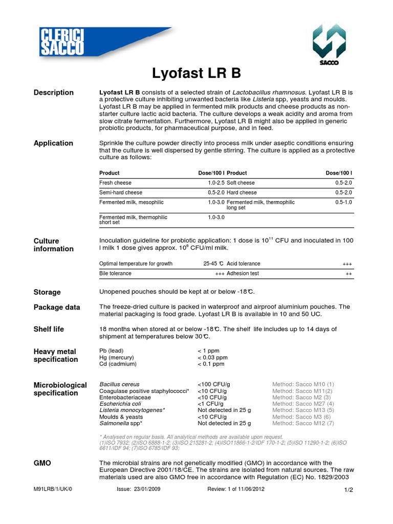 Lyofast LR B: Description | PDF | Milk | Fermentation