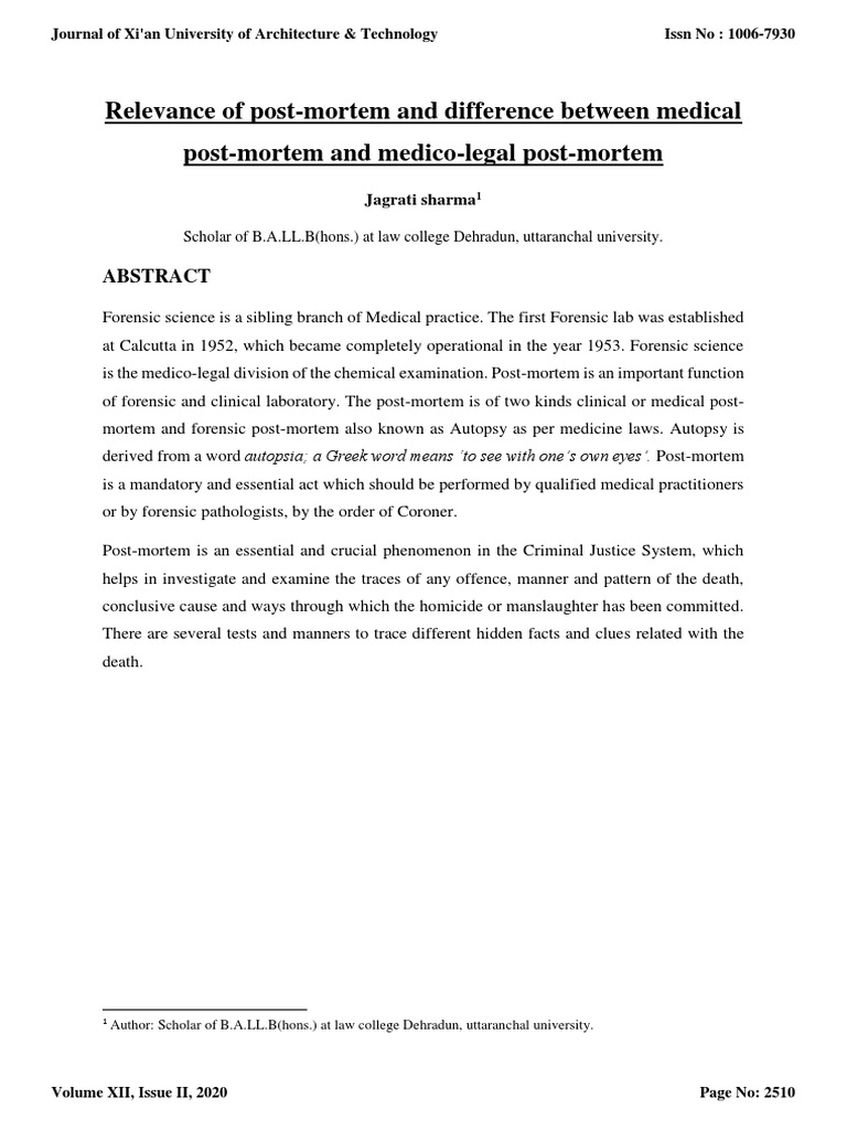 Relevance of Post-Mortem and Difference Between Medical Post-Mortem and ...