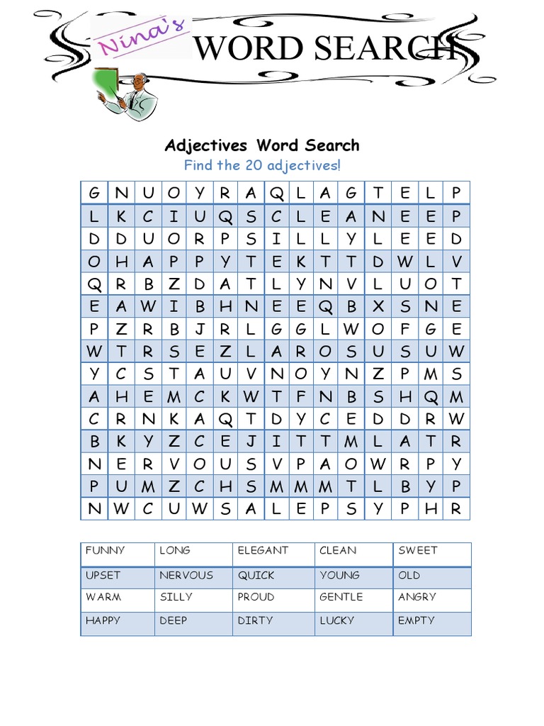 Adjectives Word Search Puzzle | PDF | Linguistics | Word Puzzles