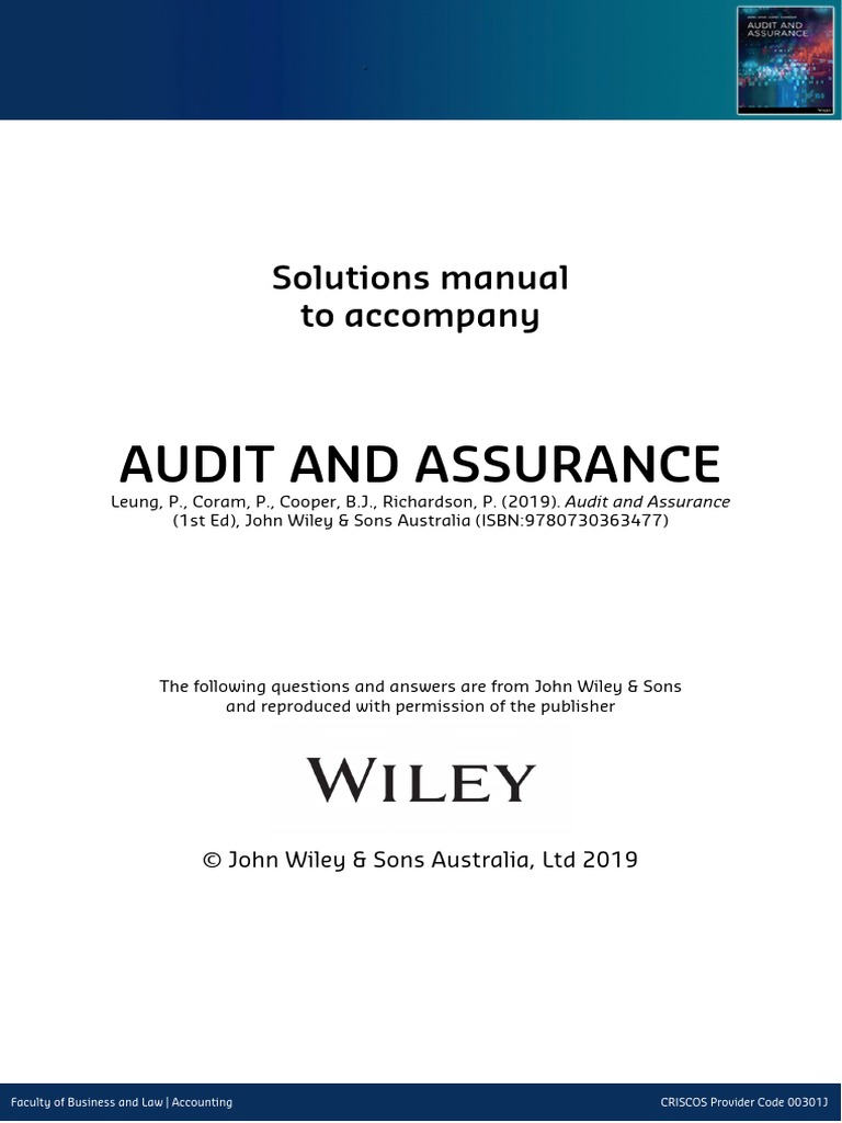 Audit and Assurance: Solutions Manual To Accompany | PDF | Audit | Net Income