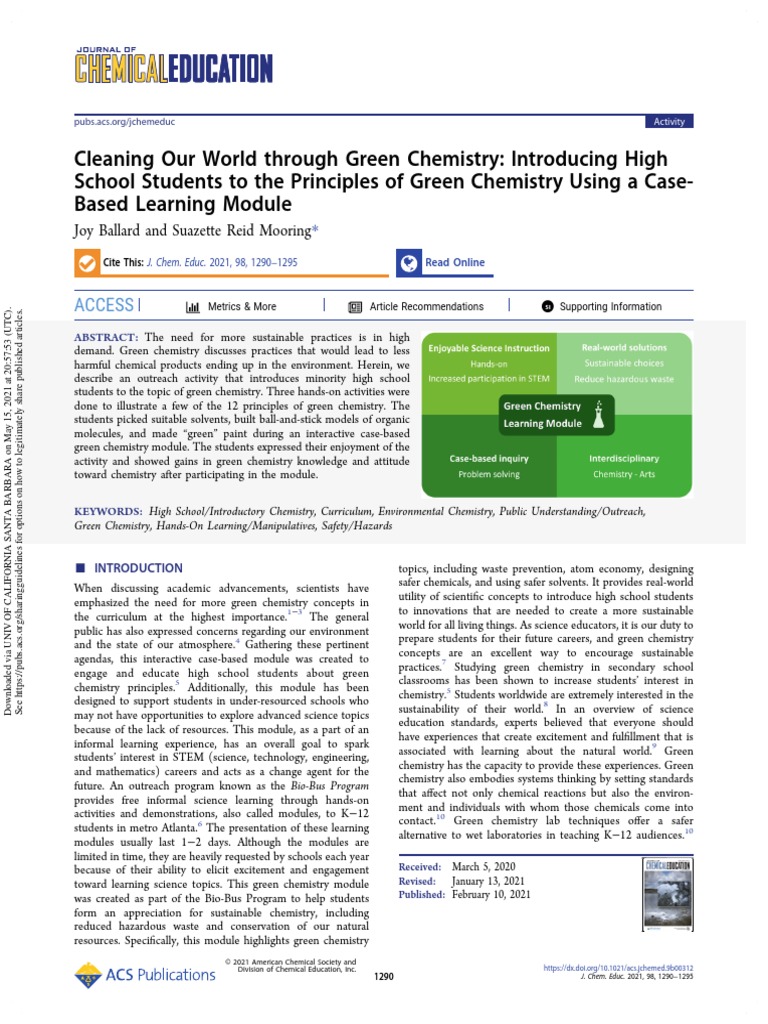 Cleaning Our World Through Green Chemistry Introducing High | PDF ...