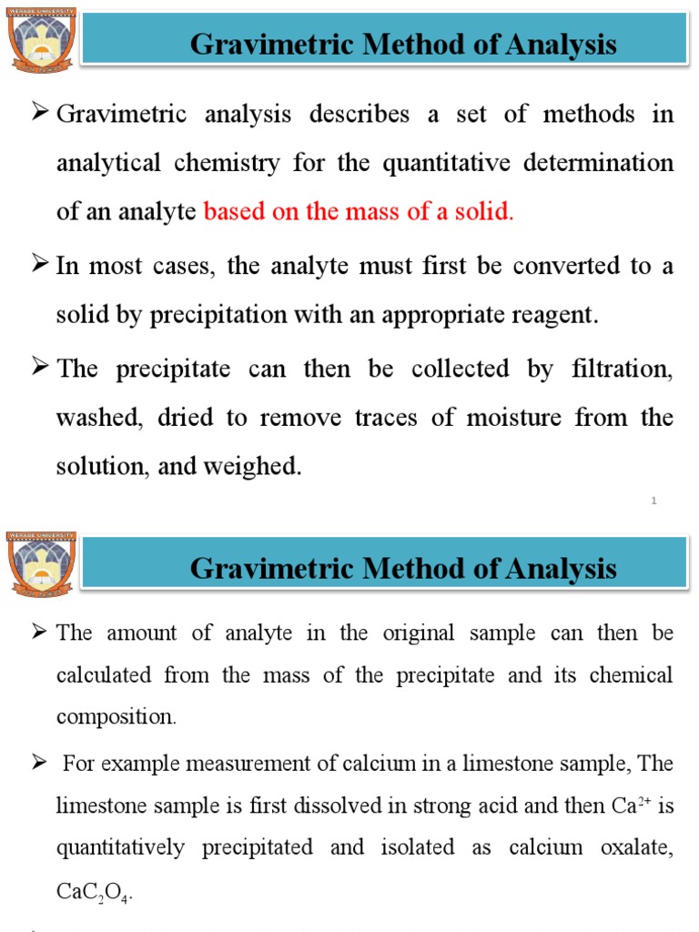 Gravimetric Method of Analysis: Based On The Mass of A Solid | PDF ...