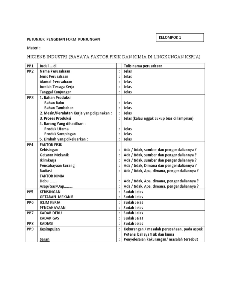 Petunjuk Pengisian Form Kunjungan | PDF