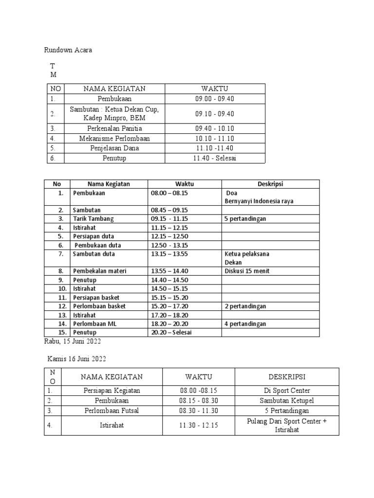 Rundown Acara Dekan Cup | PDF