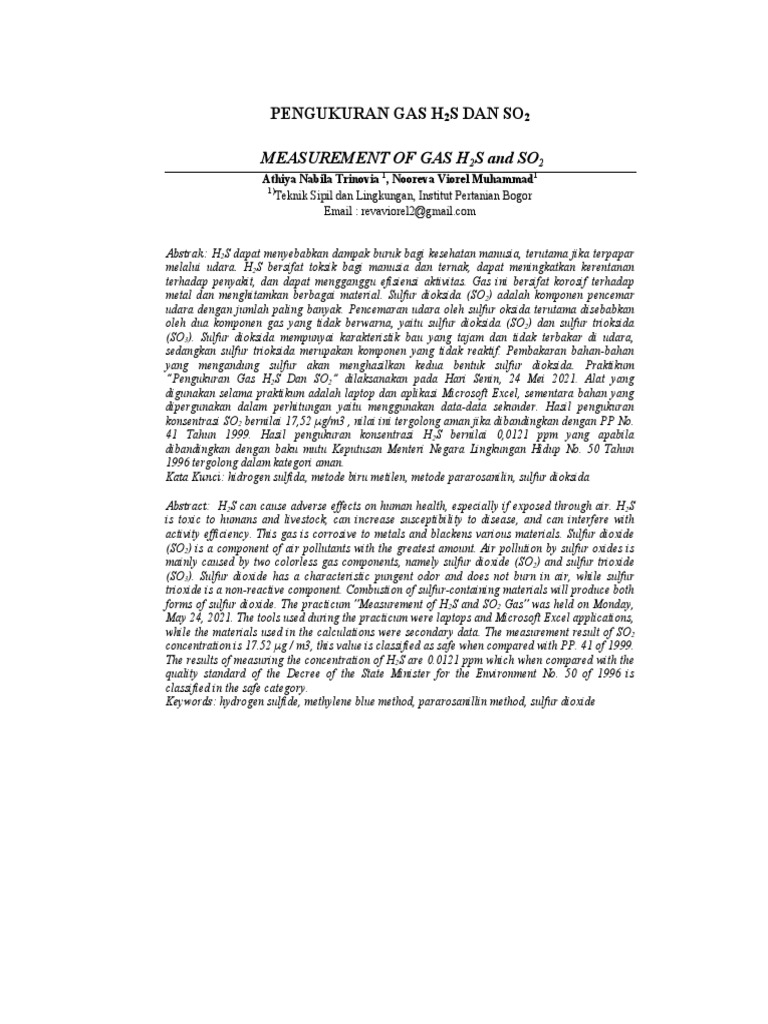 Kelompok 8 - P2 - Senin - Pertemuan 12 - Pengukuran GasH2S Dan SO2 | PDF