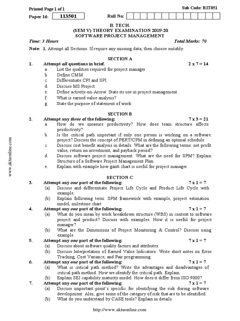 Software Project Management Exam Guide | PDF | Project Management ...