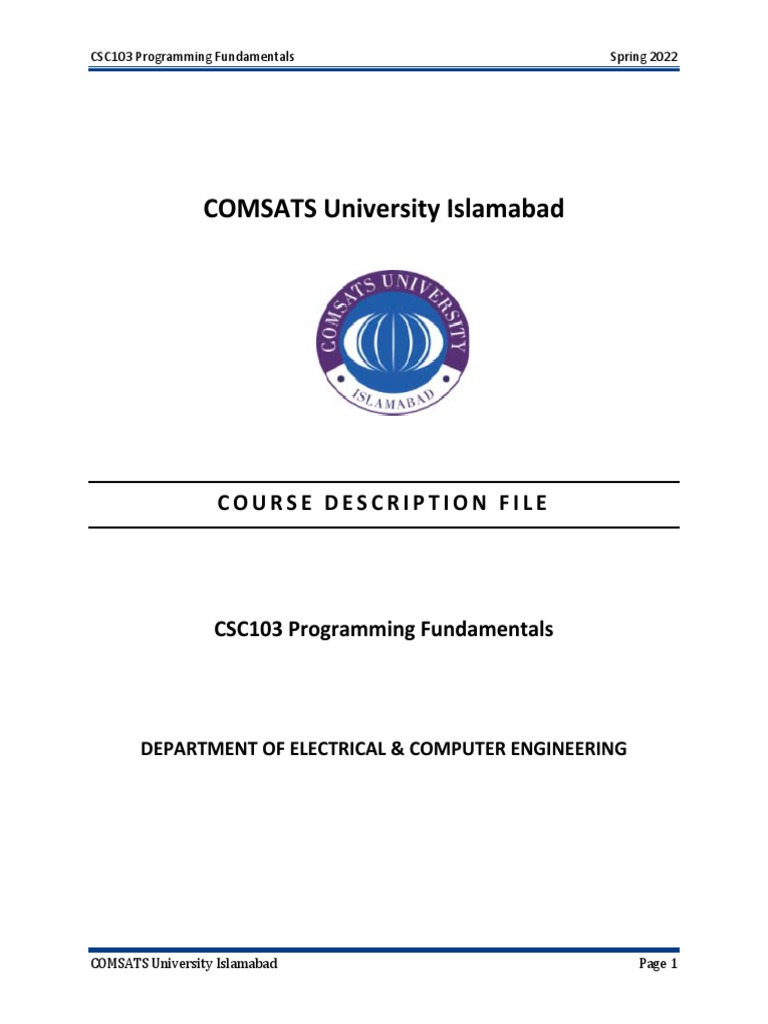 Csc103 Programming Fundamentals Pdf Pointer Computer Programming
