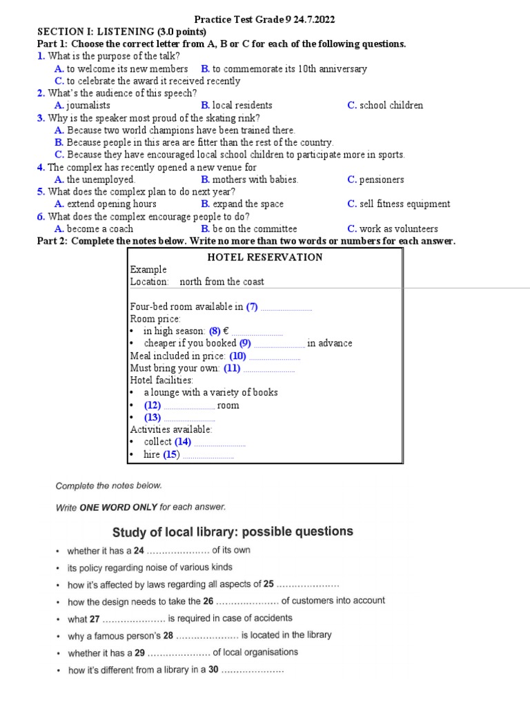 Practice Test Grade 9 24.7.2022 | PDF | Climate Change
