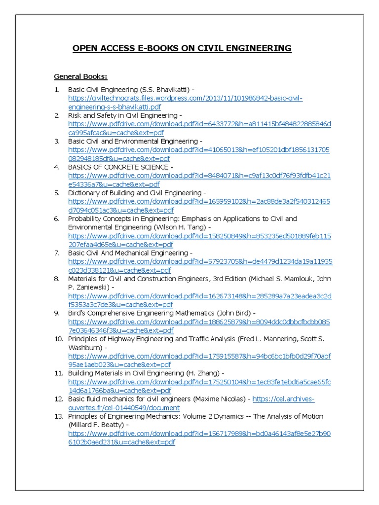 Open Access E-Books On Civil Engineering | PDF | Civil Engineering ...