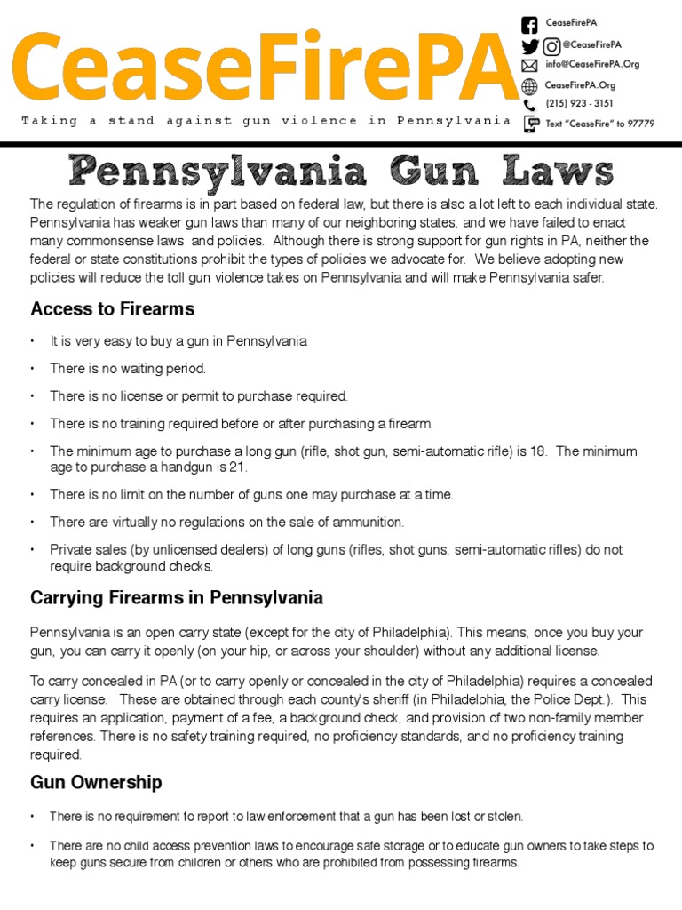 Pennsylvania Gun Laws PDF | PDF | Overview Of Gun Laws By Nation | Gun ...
