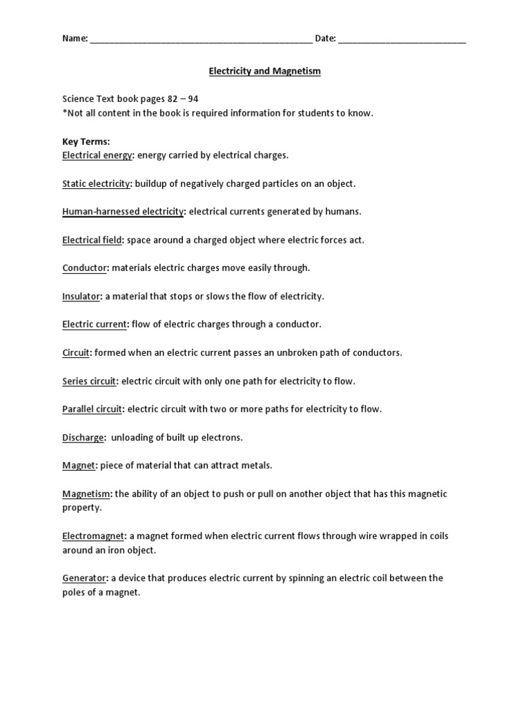 22-23 Electricity and Magnet Study Guide Completed | PDF | Electric ...