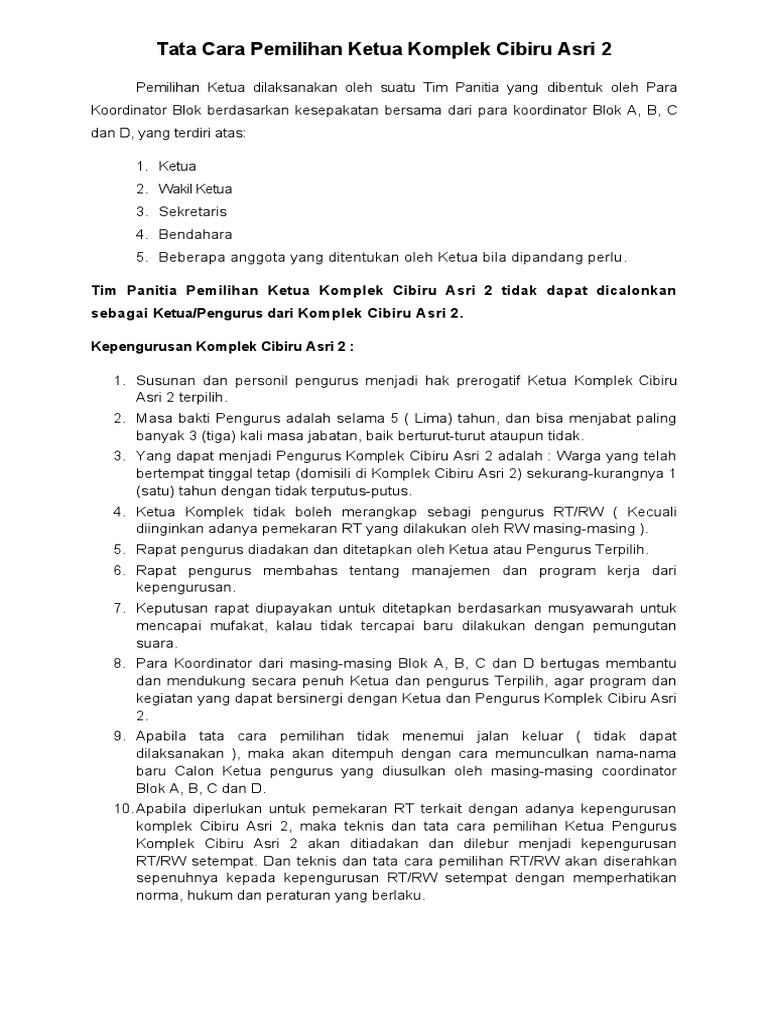 Tata Cara Pemilihan Ketua Komplek Cibiru Asri 2 | PDF