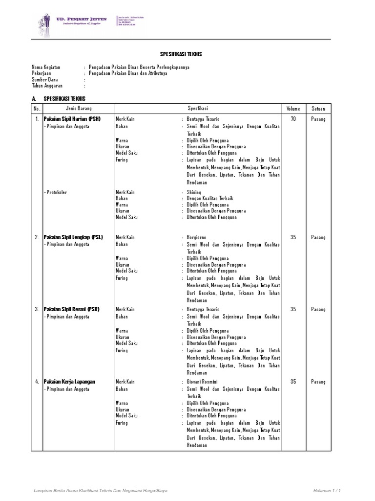 Pengadaan Pakaian Dinas dan Atribut | PDF Pengadaan Pakaian Dinas dan Atribut | PDF