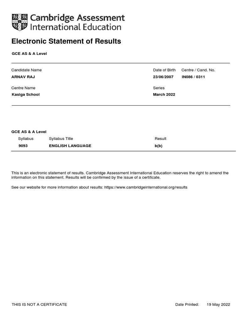 Electronic Statement of Results 2022 | PDF