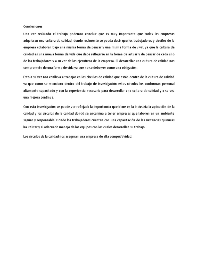Conclusiones Círculos de La Calidad Empresarial | PDF