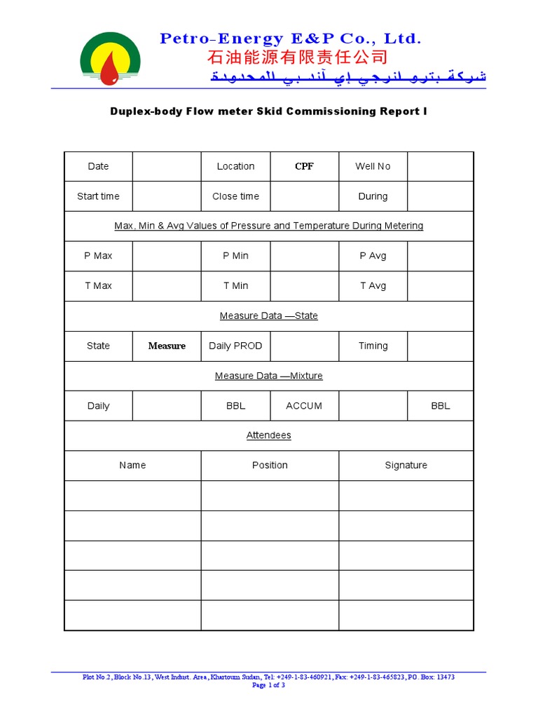 Duplex-Body Flowmeter Skid Commissioning Report | PDF | Mechanical ...