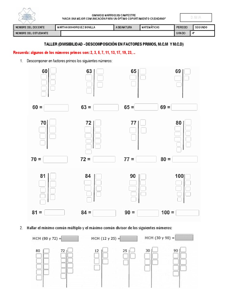 Taller de Matemáticas: Divisibilidad y Factores | PDF