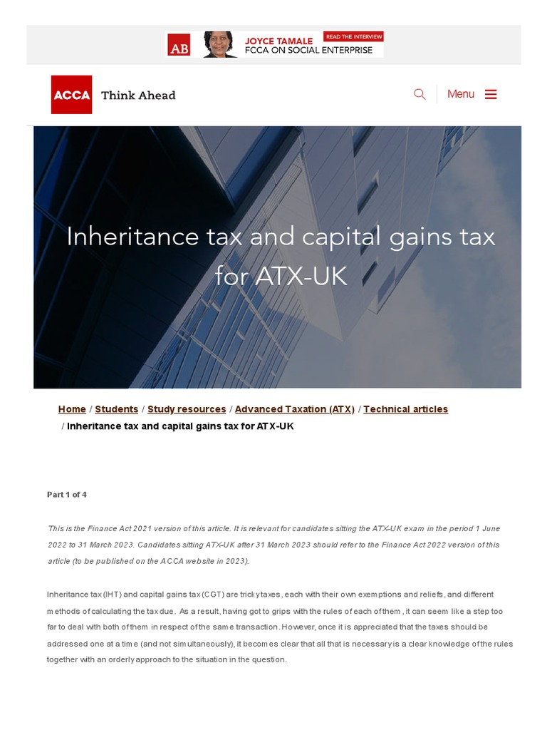 Inheritance Tax and Capital Gains Tax For ATX-UK - ACCA Global ...