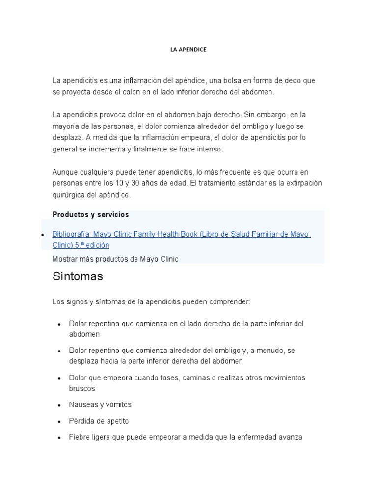 La Apendice | PDF | Enfermedades y trastornos humanos | Medicina CLINICA
