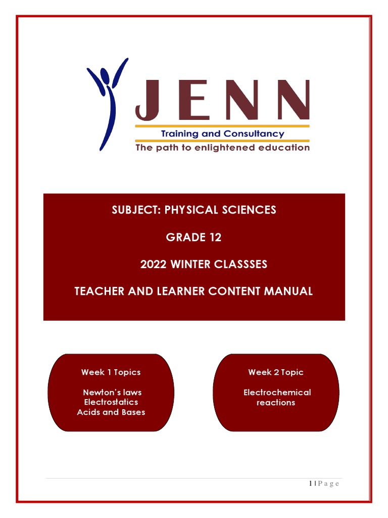 Subject: Physical Sciences Grade 12 2022 Winter Classses Teacher and ...