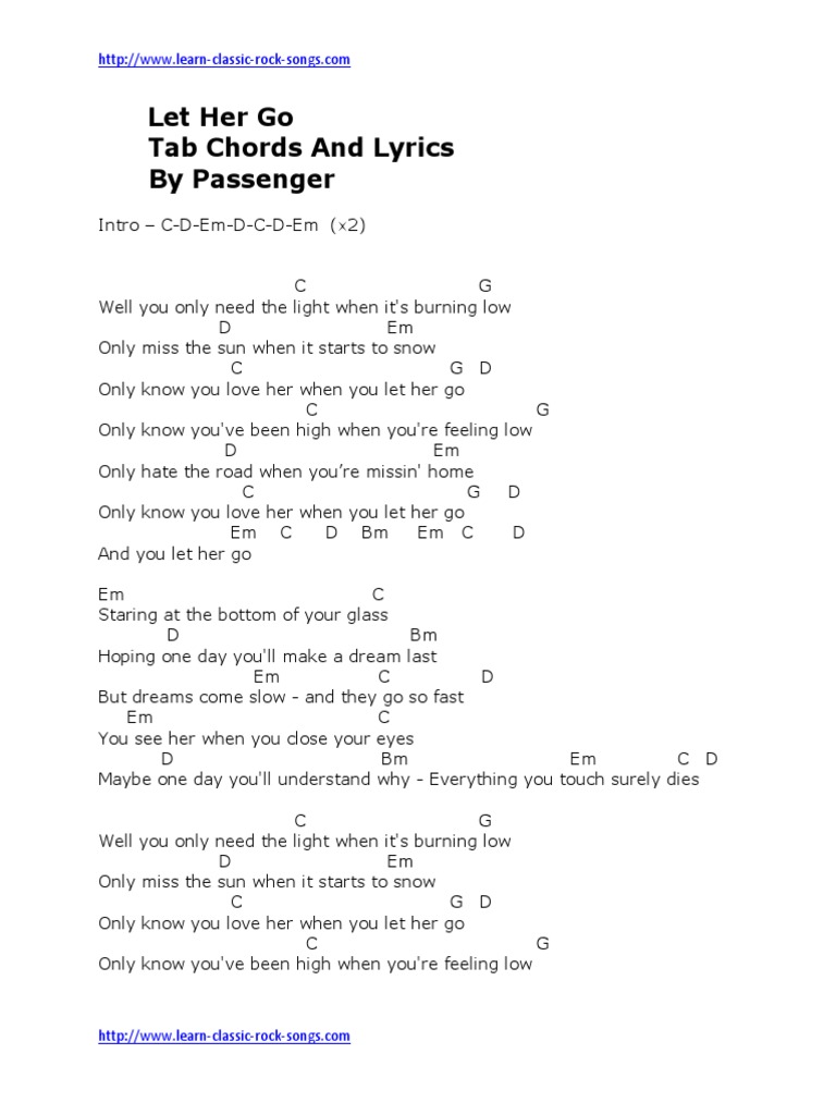 Let Her Go Tab Chords and Lyrics by Passenger | PDF | Recorded Music