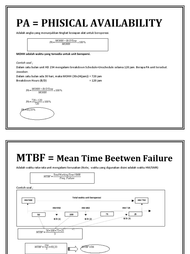 Rumus dan Contoh MTBF MTTR PA | PDF