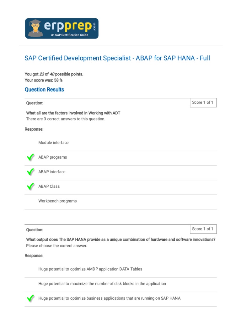 SAP Certified Development Specialist - ABAP For SAP HANA - Full | PDF | Databases | Database Index