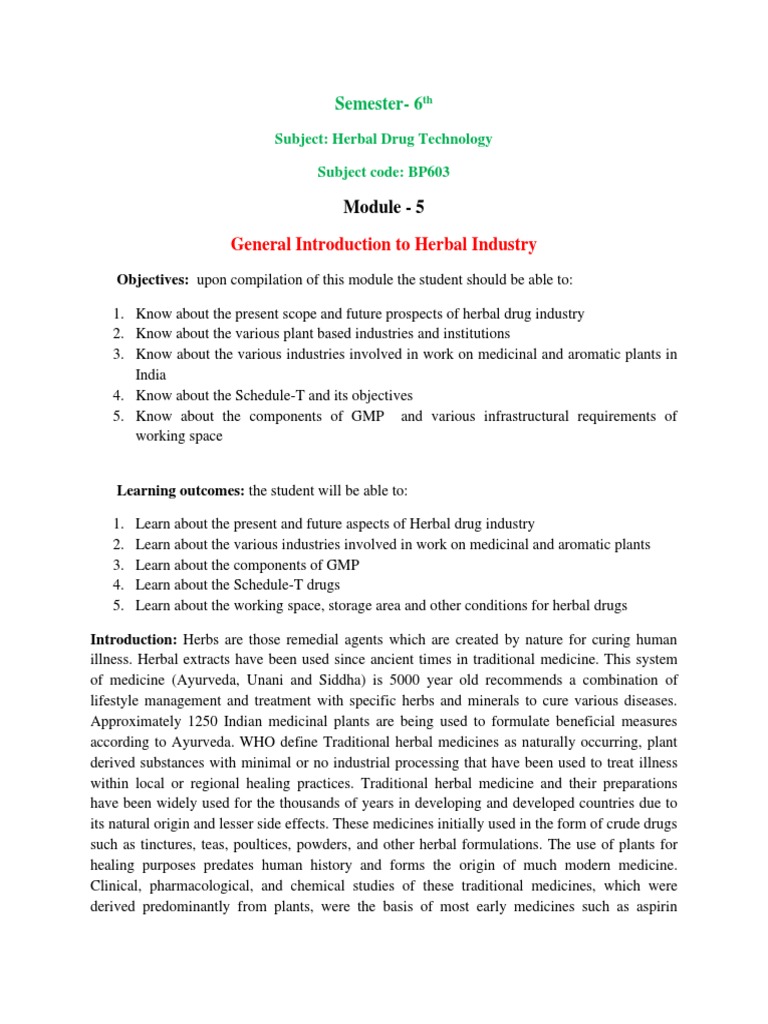 MODULE 05, Herbal Drug Technology | PDF | Ayurveda | License
