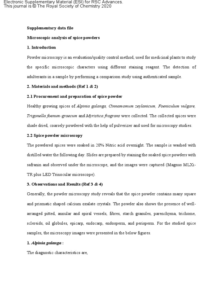 Powder Microscopy of Cinnamon and Foeniculum Vulgare | PDF | Tissue ...