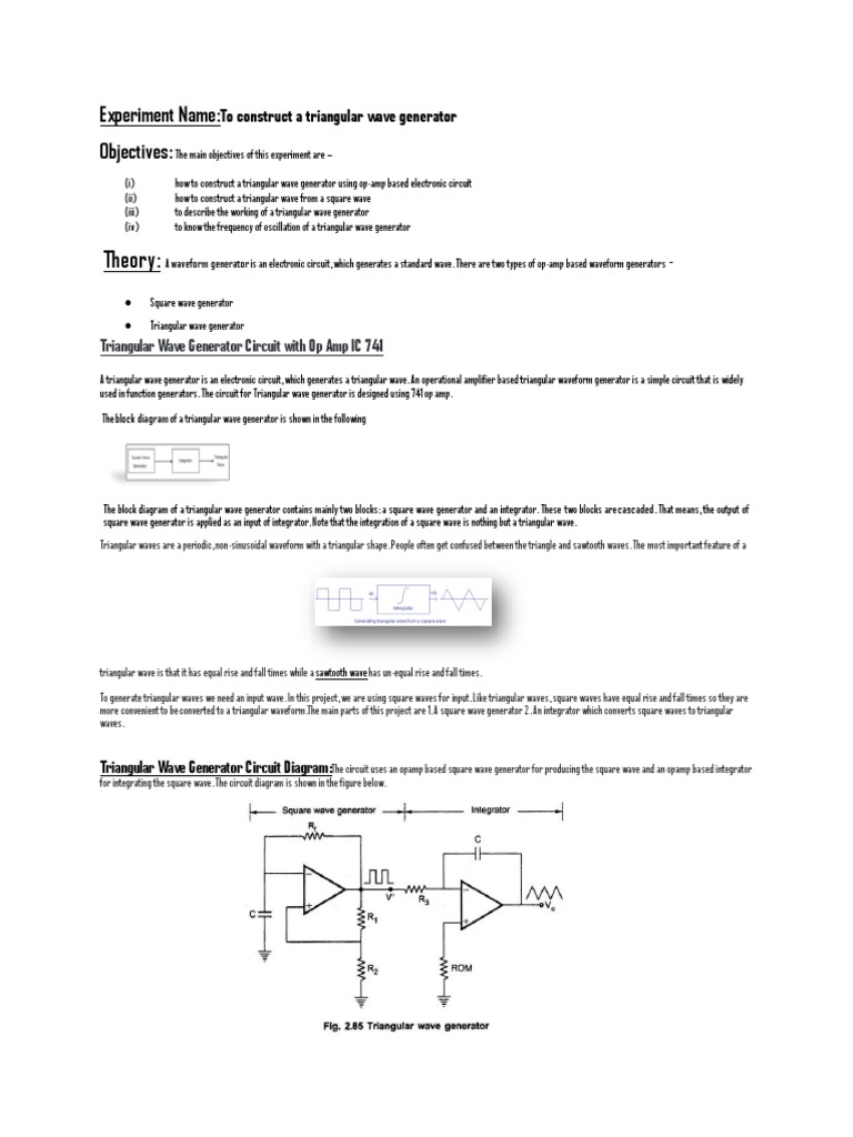 To Construct A Triangular Wave Generator | PDF | Operational Amplifier | Amplifier