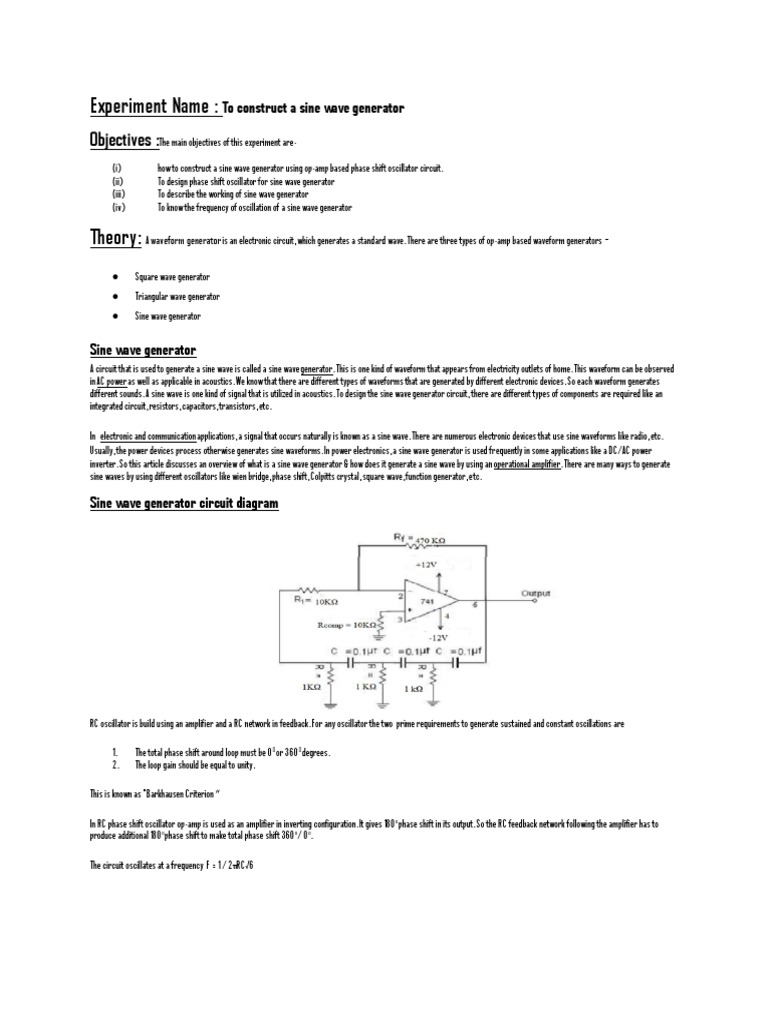 To Construct A Sine Wave Generator | PDF | Electronic Oscillator ...
