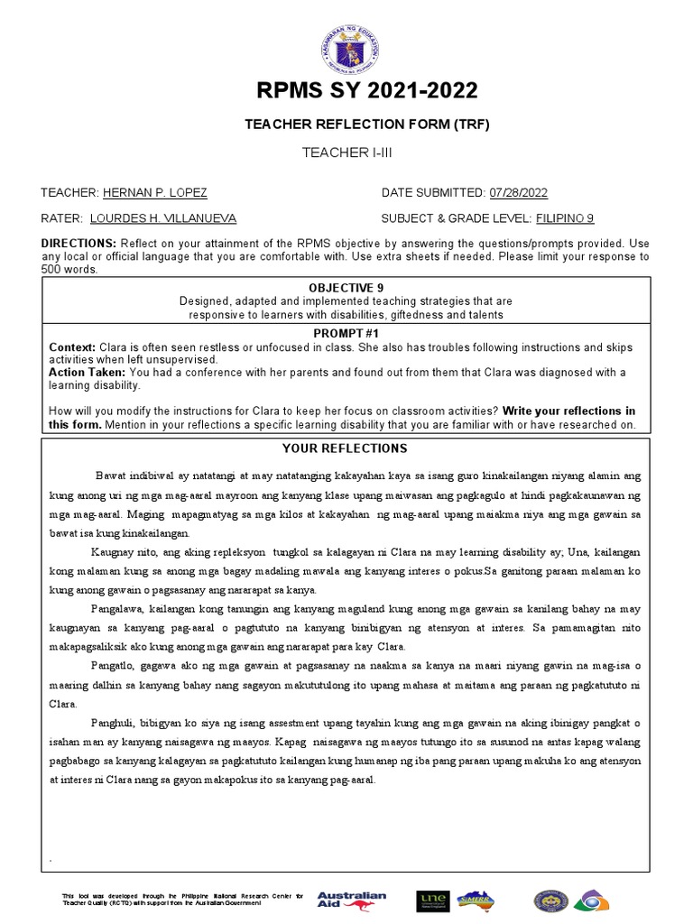 Reflection-RPMS 2021-2022 | PDF
