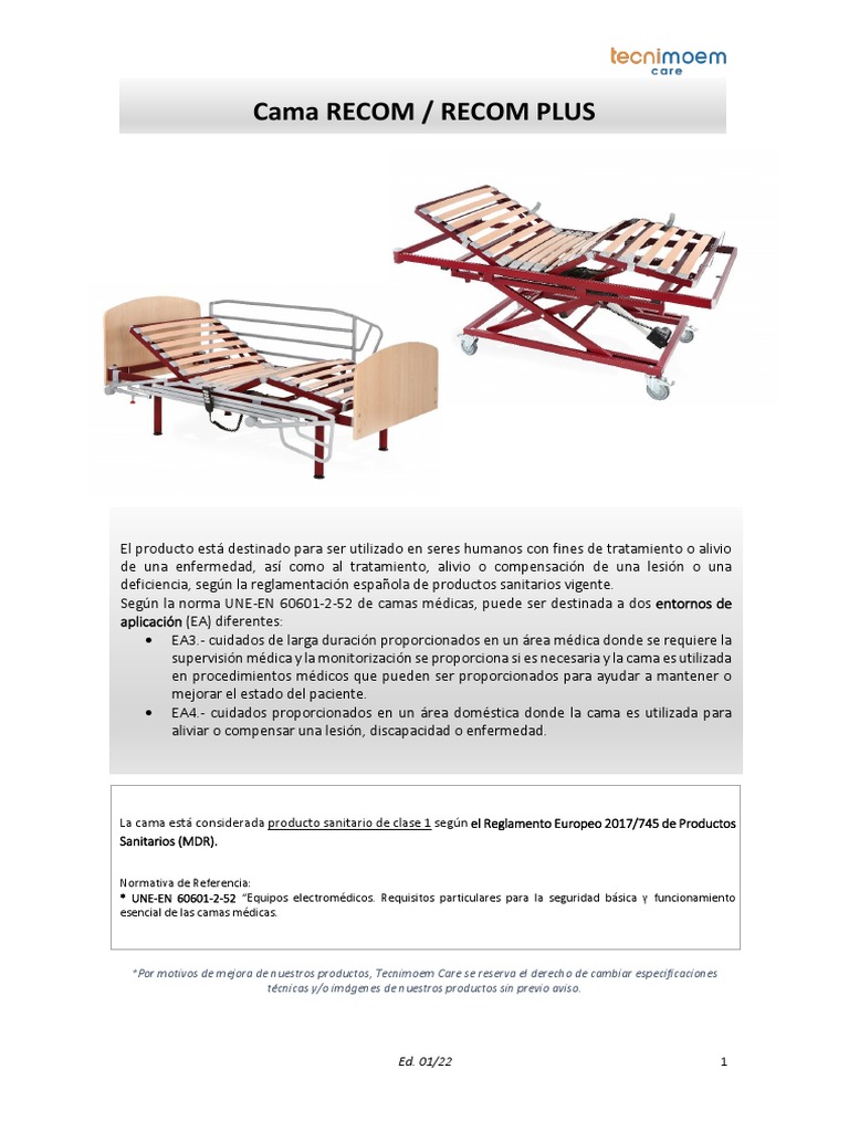 Ficha Tecnica Cama Recom Recom Plus Ene 22 | PDF | Acero | Tornillo