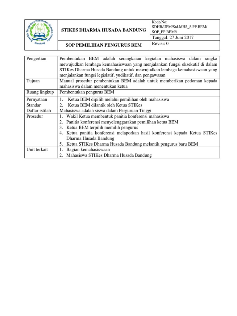 SOP Pemilihan Pengurus BEM 1 | PDF