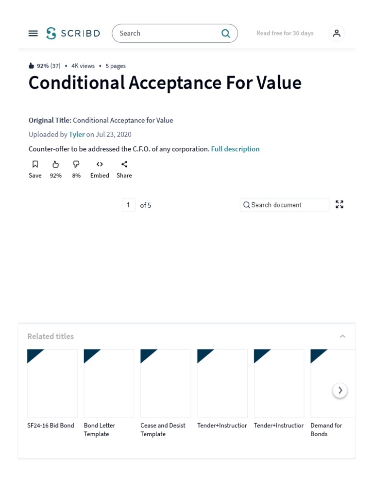 Conditional Acceptance For Value - PDF - Uniform Commercial Code ...