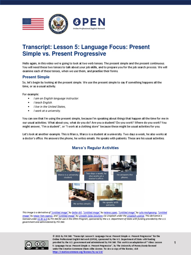 Transcript Lesson 5 Language Focus Verb Tense | PDF | Verb | English ...
