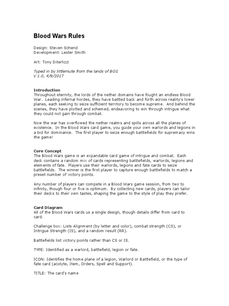 Blood Wars Card Game Rules | PDF