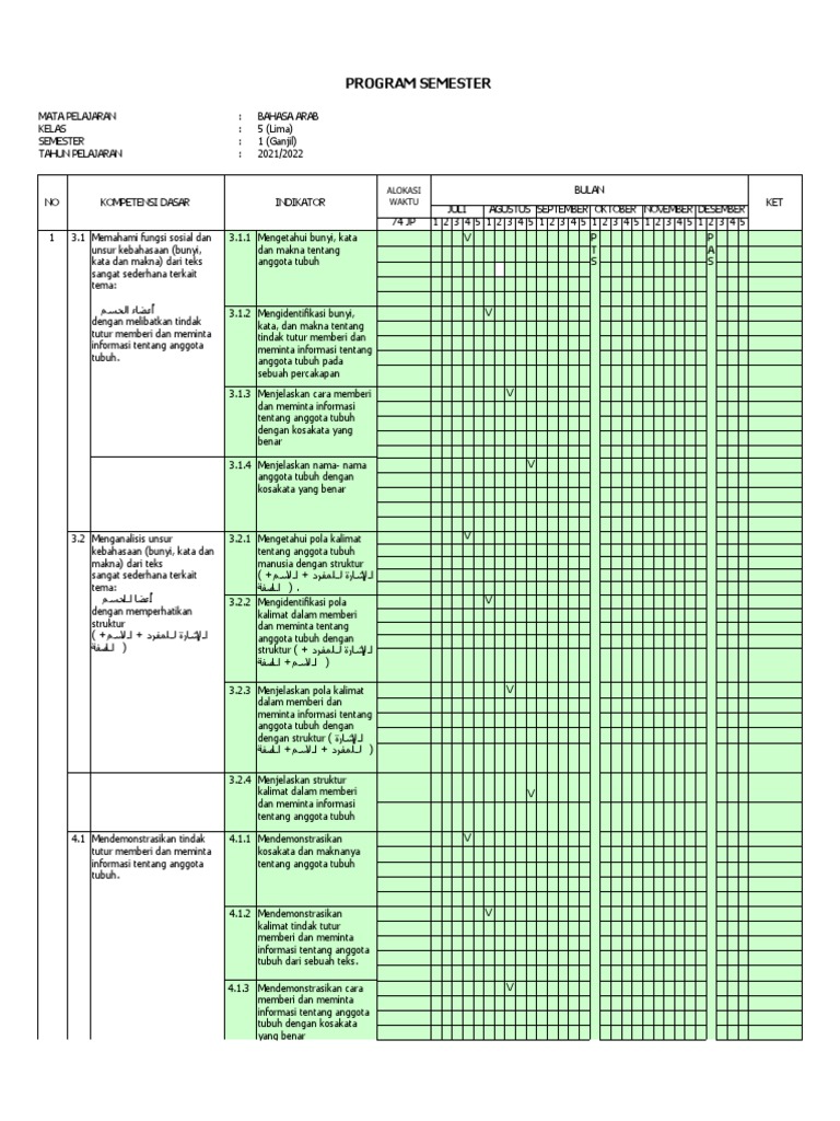 Program Semester Bahasa Arab | PDF