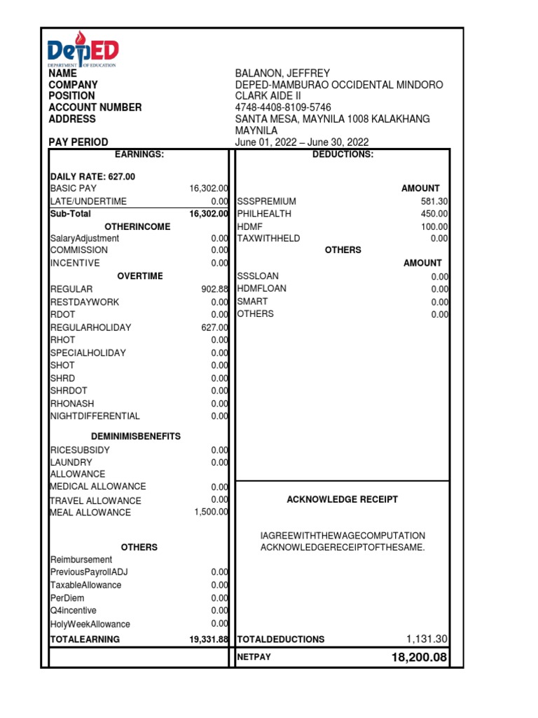 PAYSLIP - deped - Copy (2) | PDF
