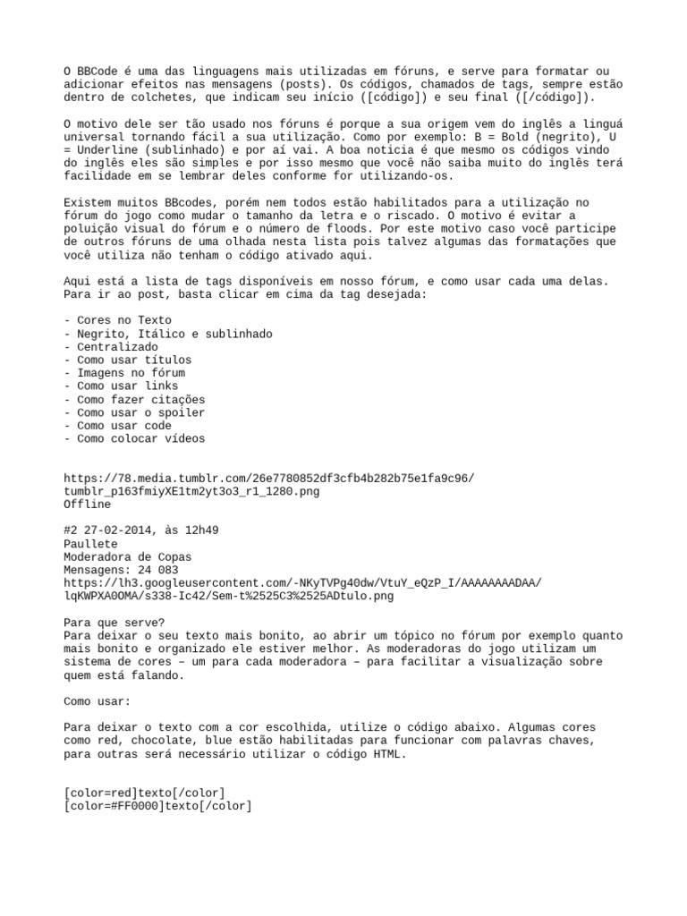 Como Usar BBcode | PDF | YouTube | Hiperlink
