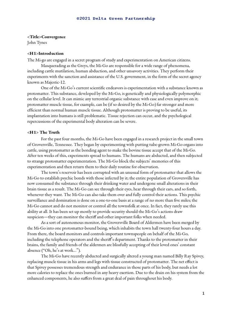 Convergence Introduction: ©2021 Delta Green Partnership | PDF ...