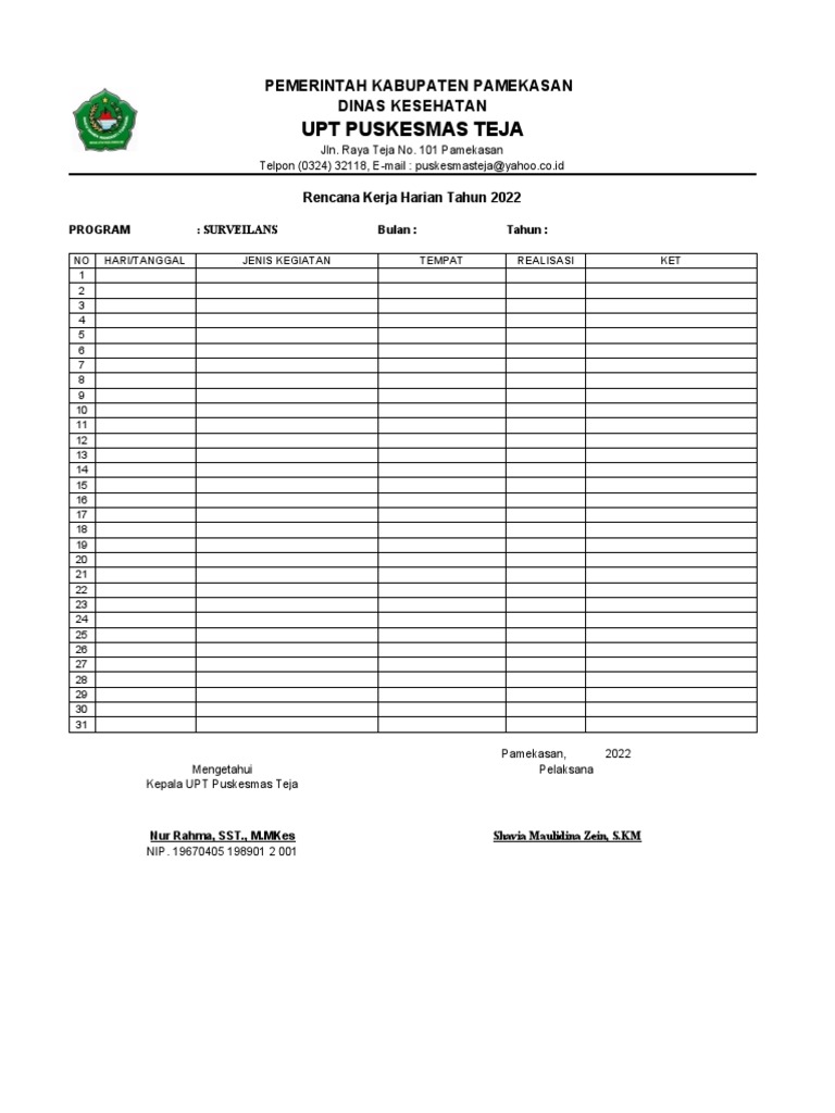 Form Rencana Kerja Tahunan Dan Program Farmasi Pdf