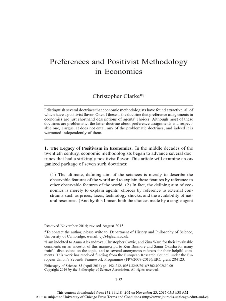 Preferences and Positivist Methodology in Economics | PDF | Hypothesis ...