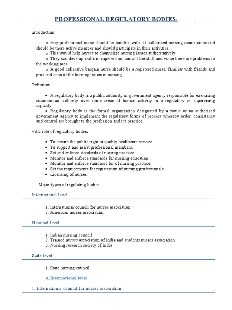 Professional Regulatory Bodies | PDF | Nursing | Midwife