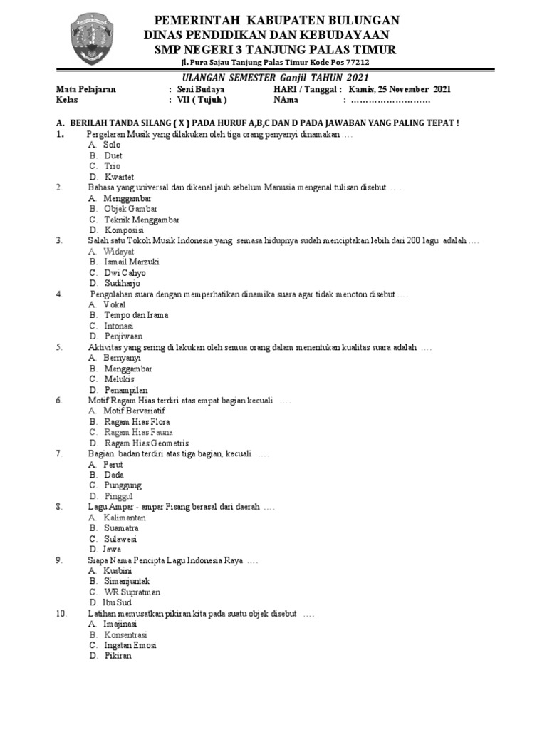 Soal Semester Genap Kelas 7 & 8 TAHUN 2020 | PDF
