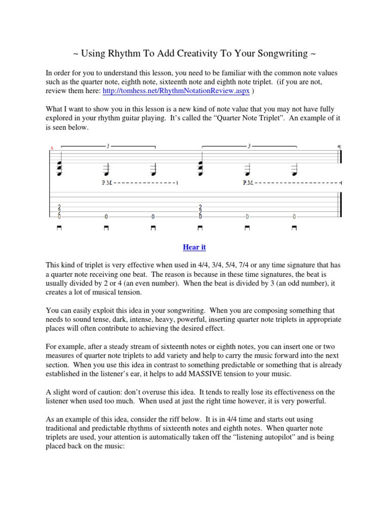 Using Rhythm To Add Creativity To Your Songwriting | PDF | Chord (Music ...
