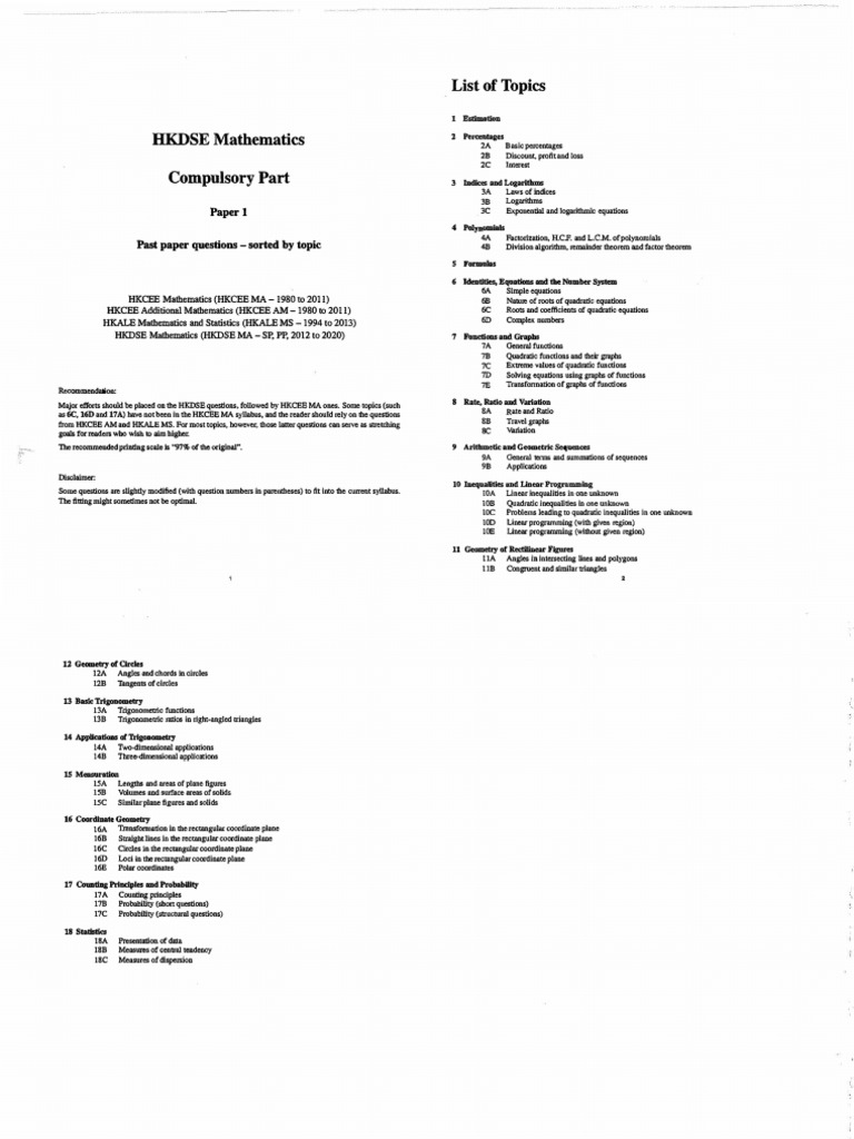 List of Topics: Paper 1 Past Paper Questions - Sorted by Topic | PDF ...